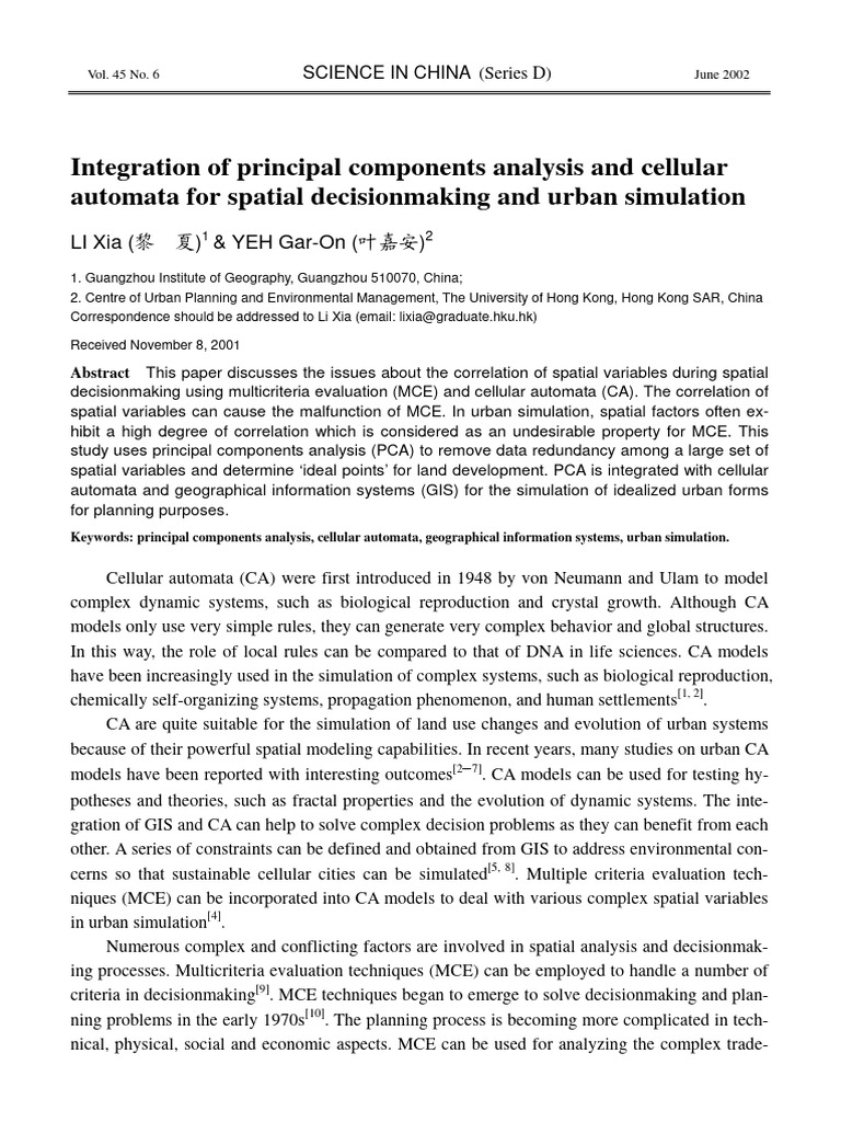 Integration of Principal Components Analysis and Cellular Automata For Spatial Decisionmaking ...