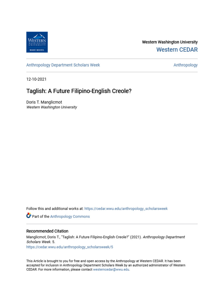 Taglish: Emerging Filipino-English Creole | PDF | Philippines | English ...