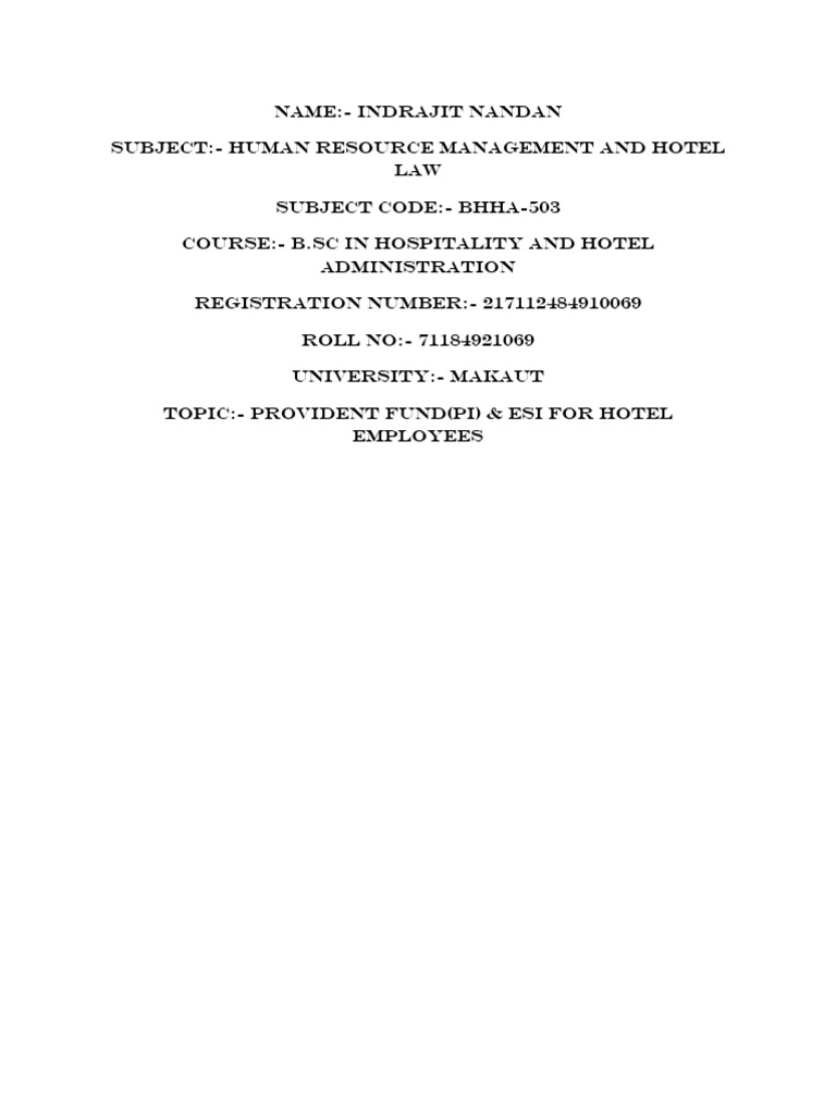 Ca2 Human Resource Managment and Hotel Law Indrajit Nandan | PDF | Employment | Welfare