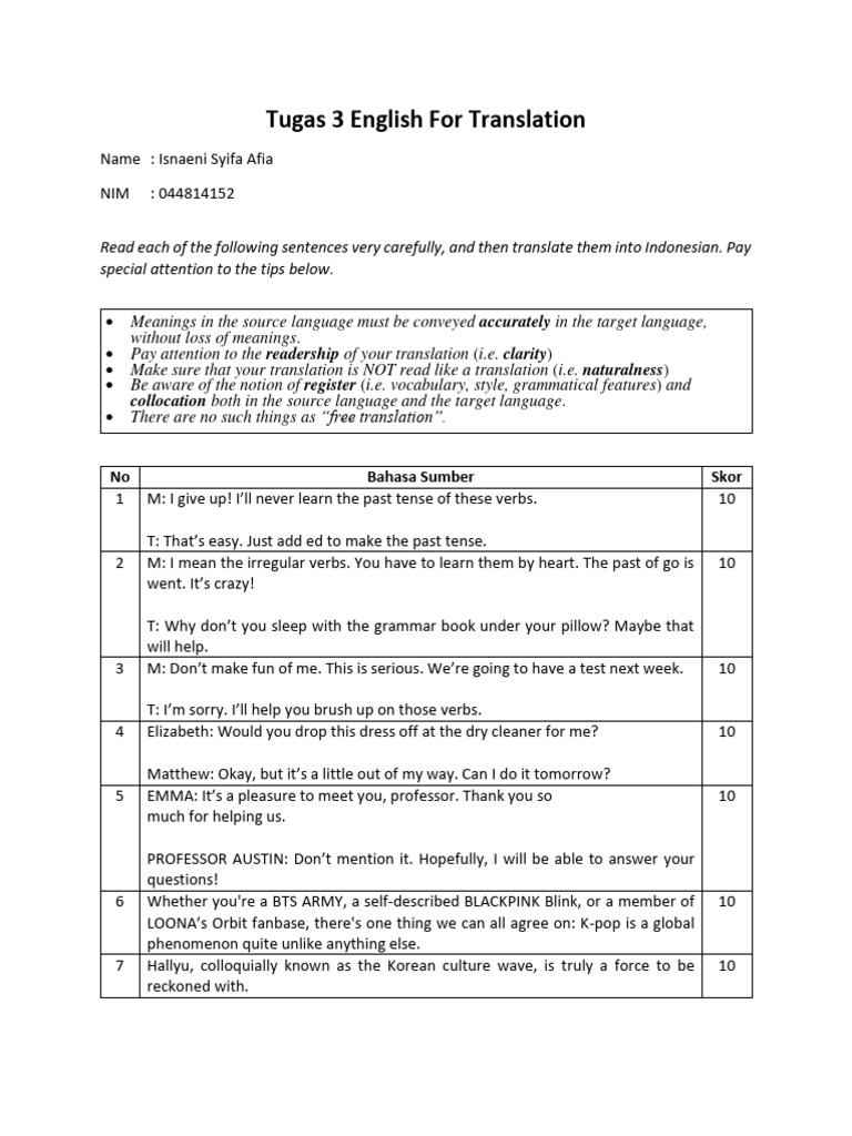 Assignment 3 English For Translation | PDF | Translations | English ...