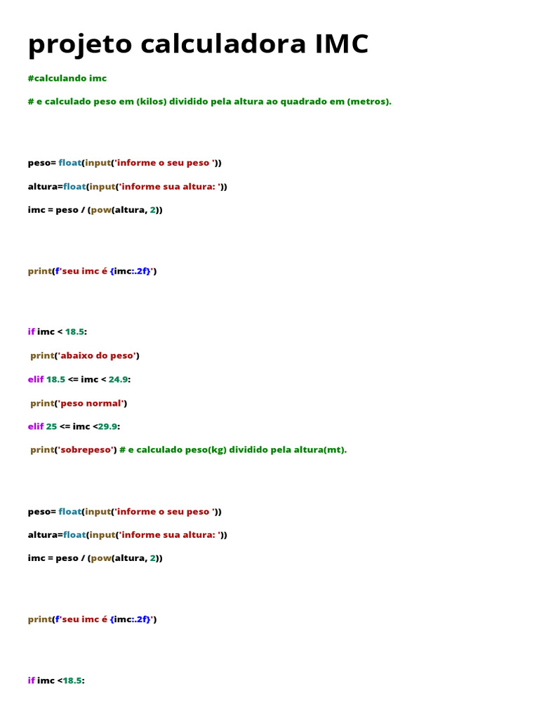Projeto Calculadora IMC | PDF
