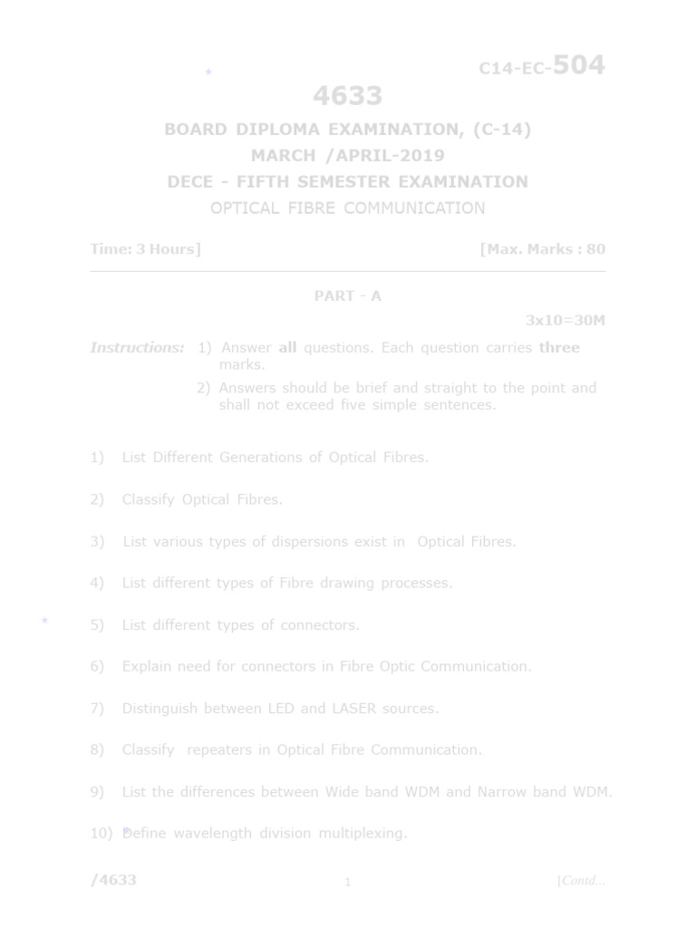 AP SBTET V Sem Optical Fibre Communication C14 Mar-Apr 2019 QP | PDF ...