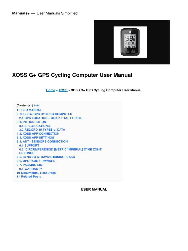 Cyclists' Guide: XOSS G+ GPS Manual | PDF | Global Positioning System | Computing