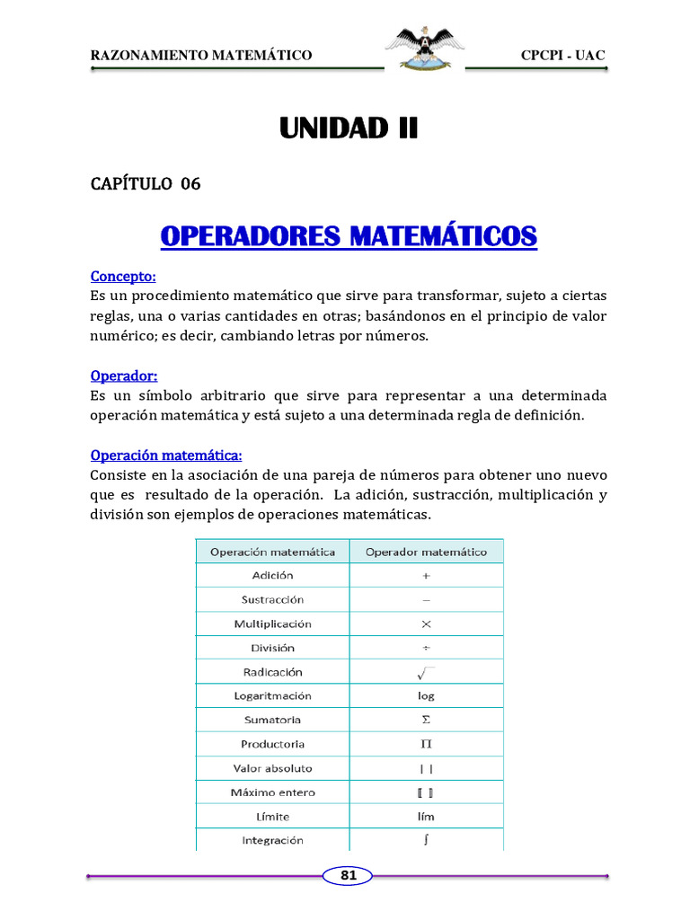 6° Operadores | PDF | Multiplicación | Conjunto (Matemáticas)