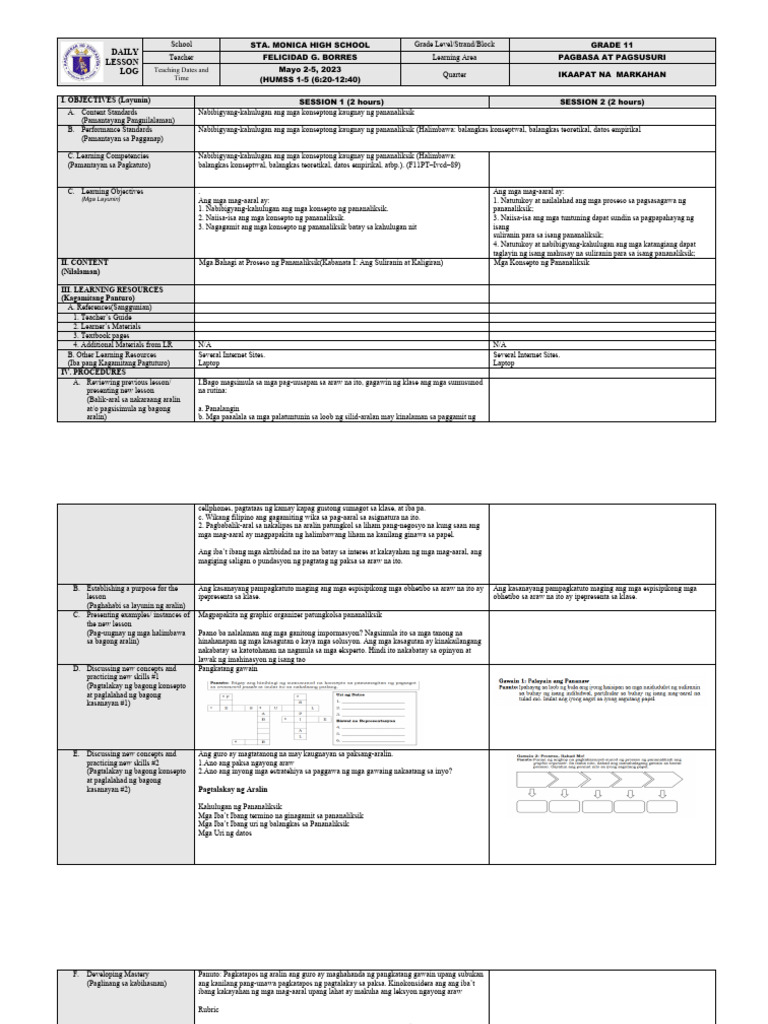 DLL - 2-SESSIONS-PER-WEEK 1 Pagbasa at Pagsusuri | PDF