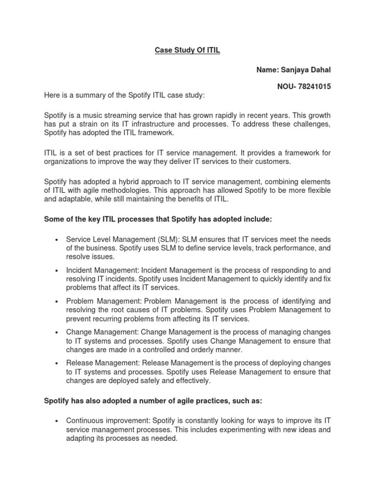 Case Study of ITIL | PDF | It Service Management | Information Technology