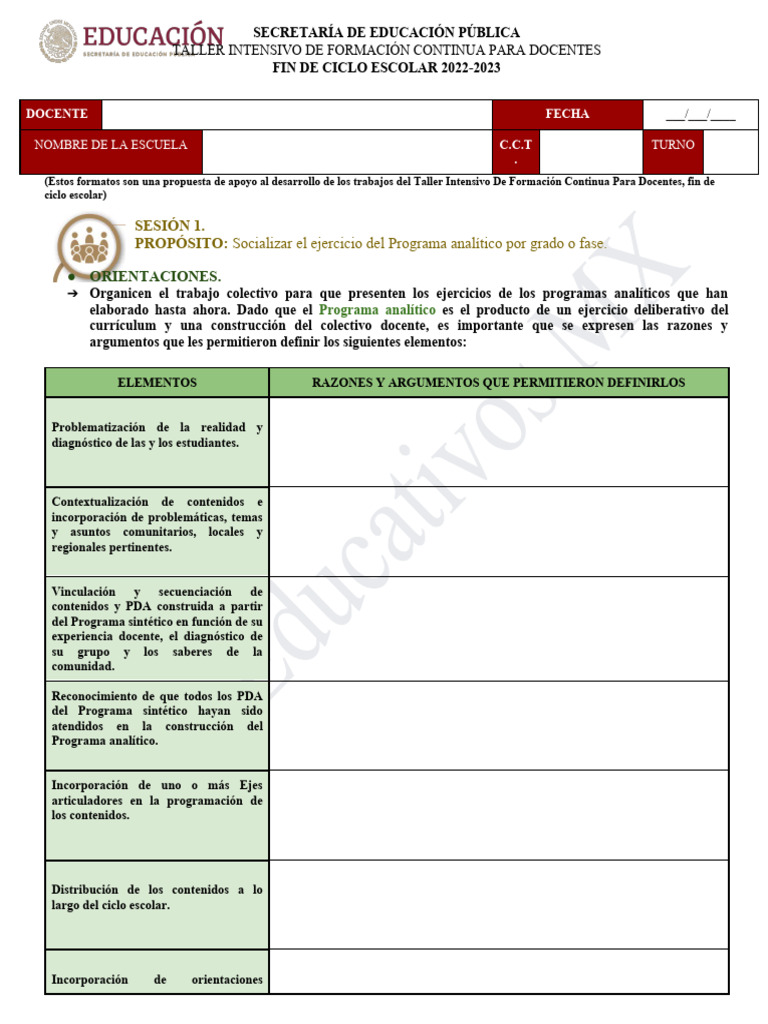 Formatos de Apoyo Tifcd. Fin de Ciclo 22-23 - Tips Educativos MX | PDF ...