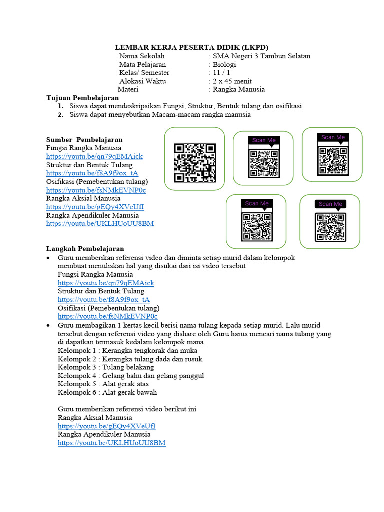 LKPD Rangka Manusia 2023 | PDF | Seni & Disiplin Bahasa | Kajian Bahasa Asing