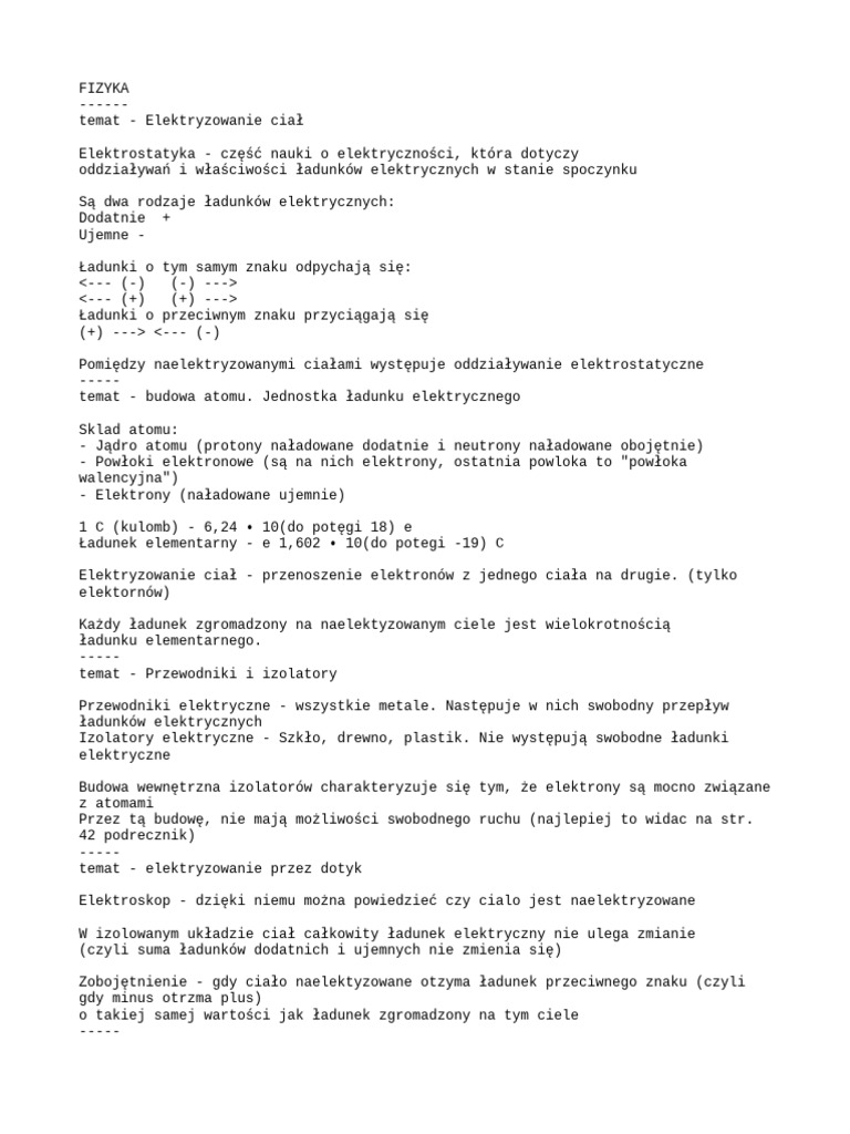 FIZYKA - Klasa 8, Elektrostatyka | PDF