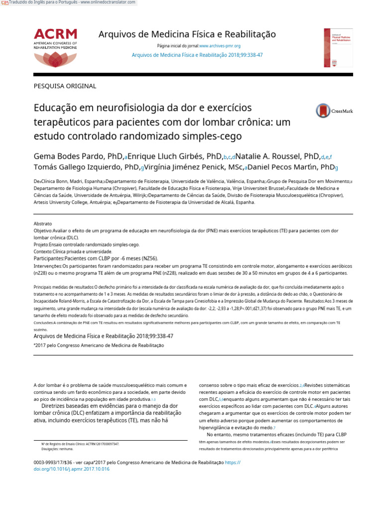 Pain Neurophysiology Education and Therapeutic Exercise For Patients With Chronic Low Back Pain ...