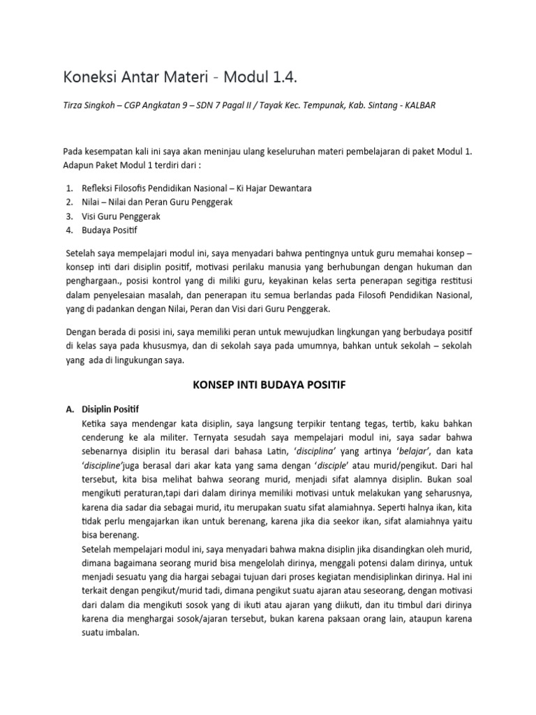 Koneksi Materi Modul 1.4. Budaya Positif | PDF | Pengembangan Diri | Kesehatan Holistik