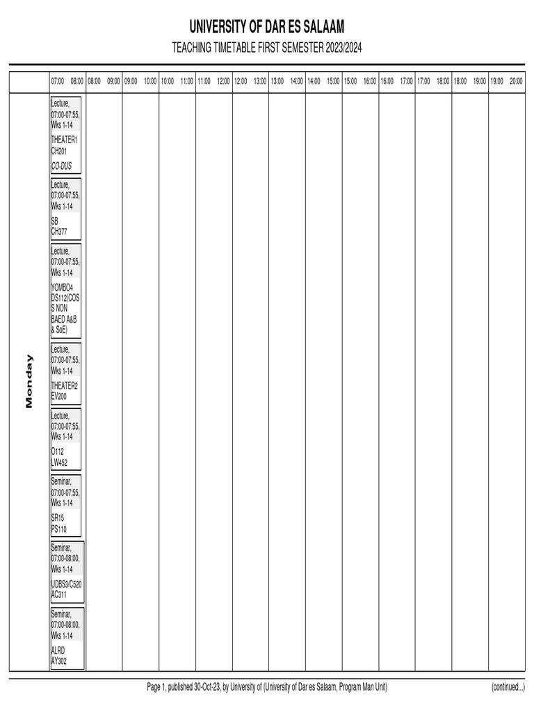 Teaching Timetable First Semester 2023-24 | PDF | Written Communication ...