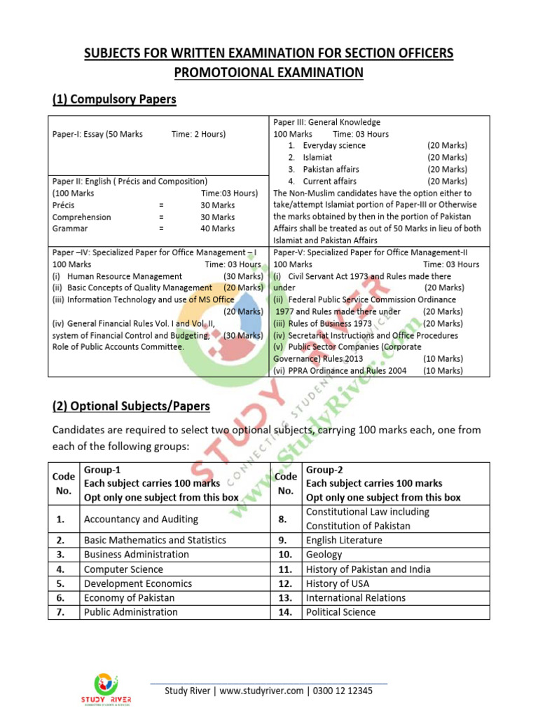 SOPE 2021 Section Officer Promotional Examination Syllabus and Course ...