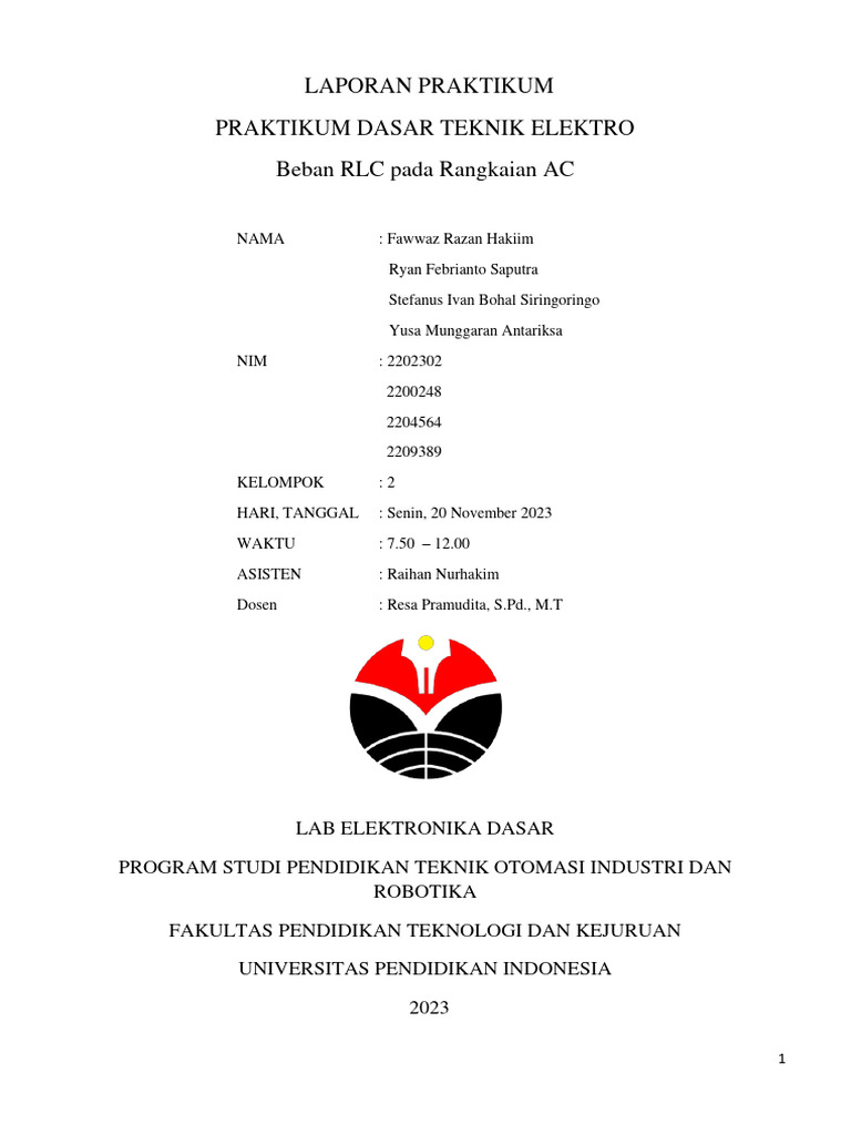 Laporan Praktikum Dasar Teknik Elektro - Beban RLC Pada Rangkaian AC | PDF