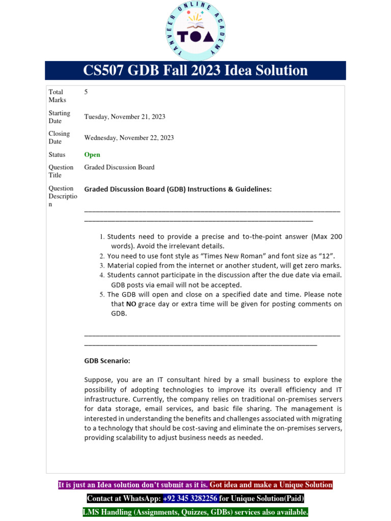 CS507 GDB Fall 2023 Idea Solution by Tanveer Online Academy | PDF | Cloud Computing ...