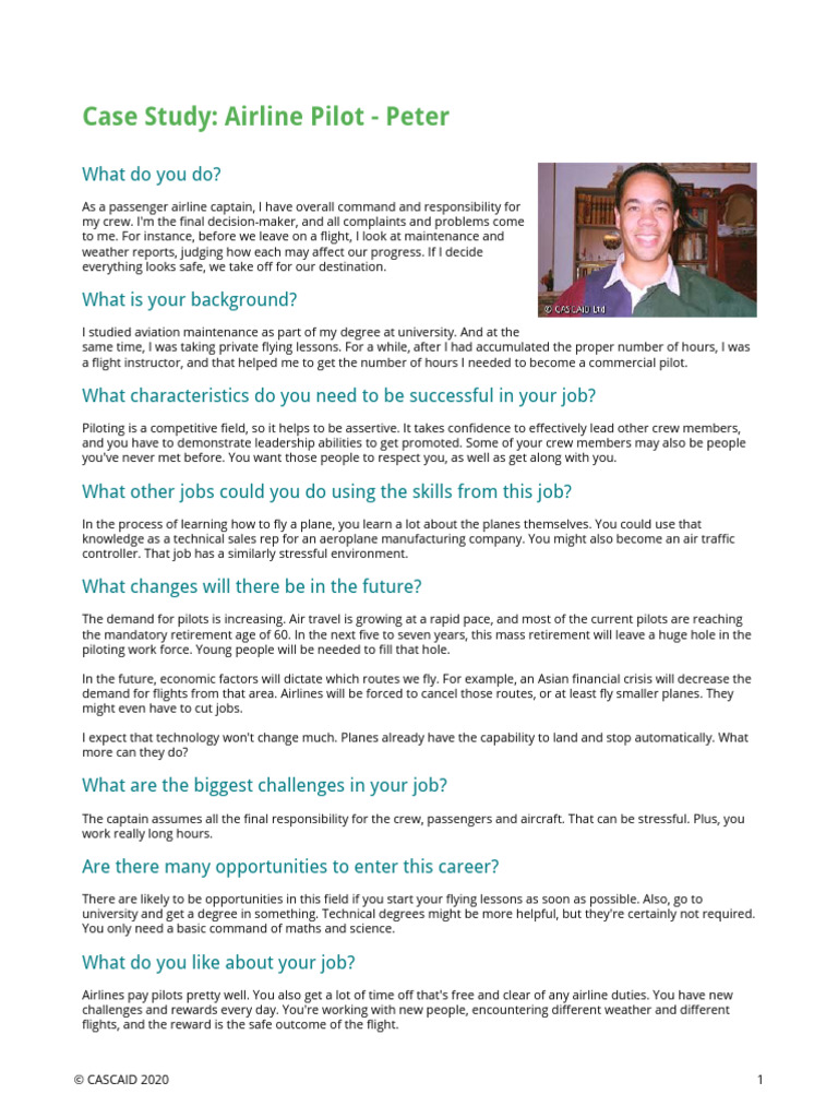 Case Study Airline Pilot Peter | PDF | Airlines | Transport