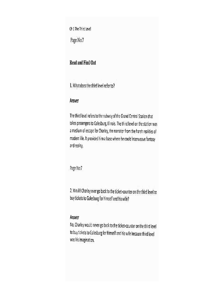 Class 12 Chapter 1 The Third Level | PDF | History | General Fiction