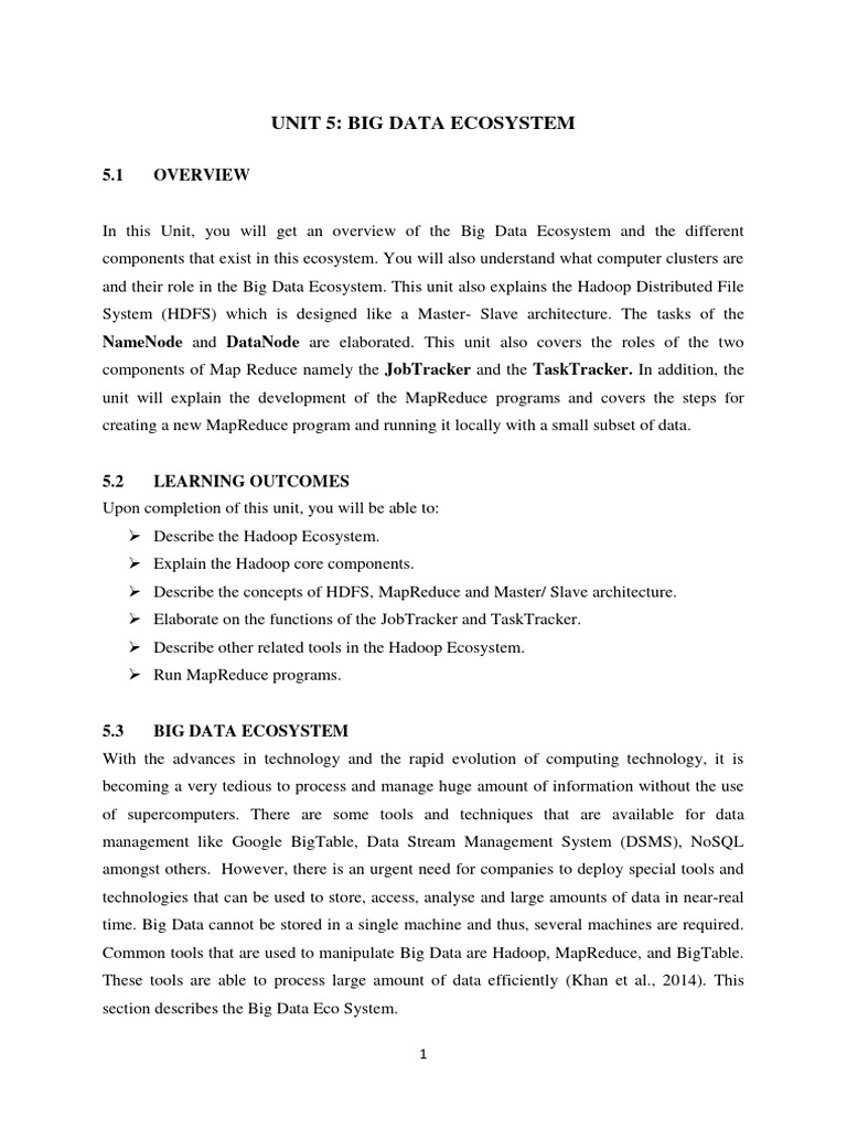 Unit 5 - Big Data Ecosystem - 06.05.18 | PDF | Apache Hadoop | Map Reduce