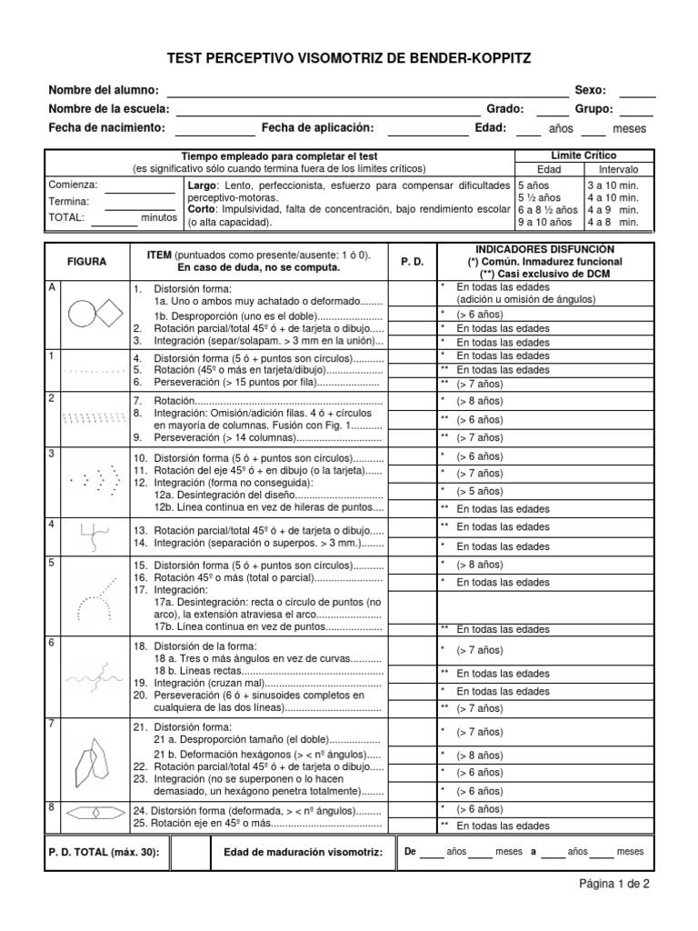 Bender-Koppitz - Protocolo-1 | PDF | Ciencias del comportamiento | Sicología