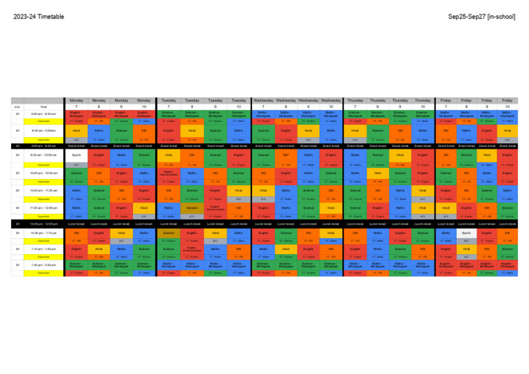 2023-24 School Timetable Overview | PDF