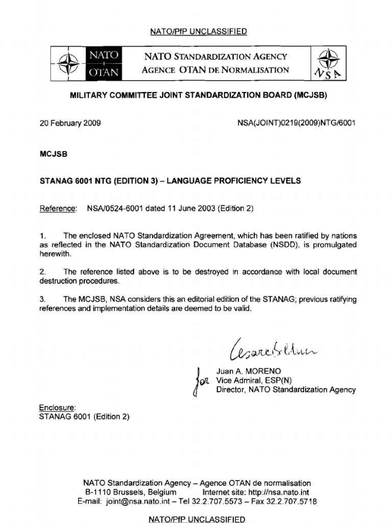 NATO Stanag 6001 3rd Edition | PDF | Public Speaking | Reading Comprehension