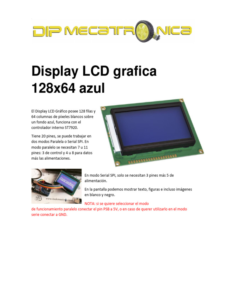 Display LCD Grafica 128x64 1 | PDF | Pantalla de cristal líquido | Arduino