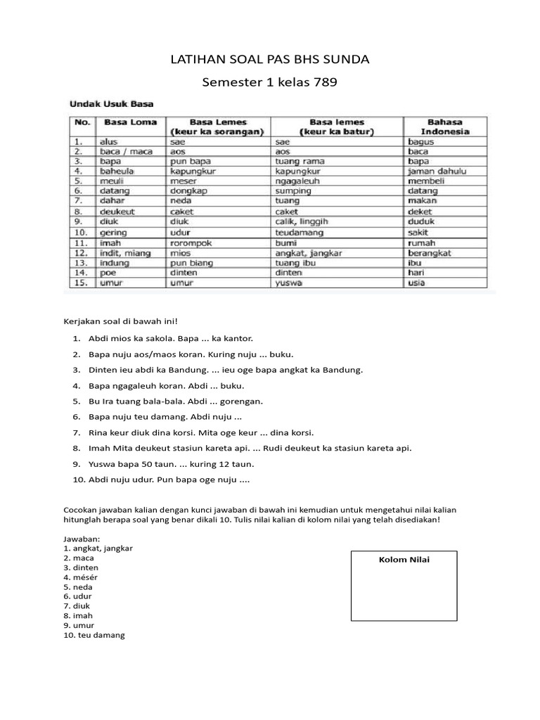 Latihan PAS Bhs Sunda SMP | PDF | Pengembangan Diri