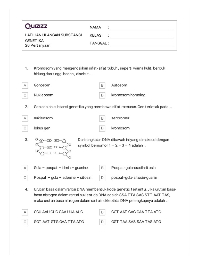Quizizz - LATIHAN ULANGAN SUBSTANSI GENETIKA | PDF