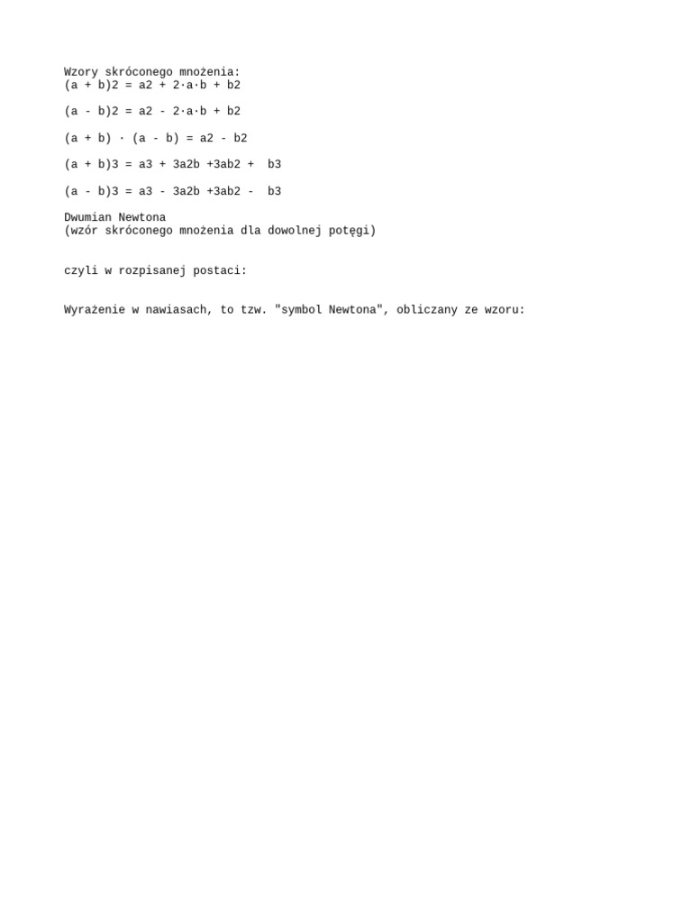 Wzory Skroconego Mnozenia | PDF