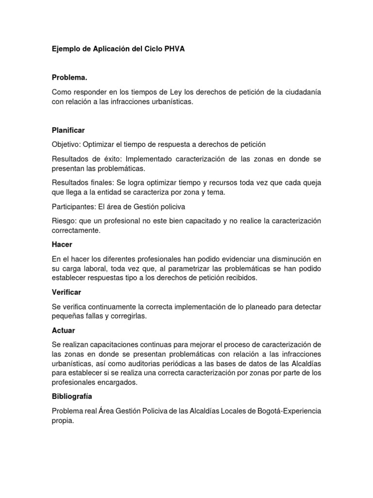 Ejemplo de Aplicación del Ciclo PHVA | PDF