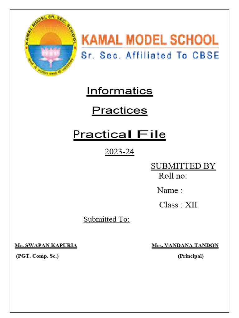 XII IP Practical File | PDF | Sql | Information Technology XII IP Practical File | PDF | Sql | Information Technology