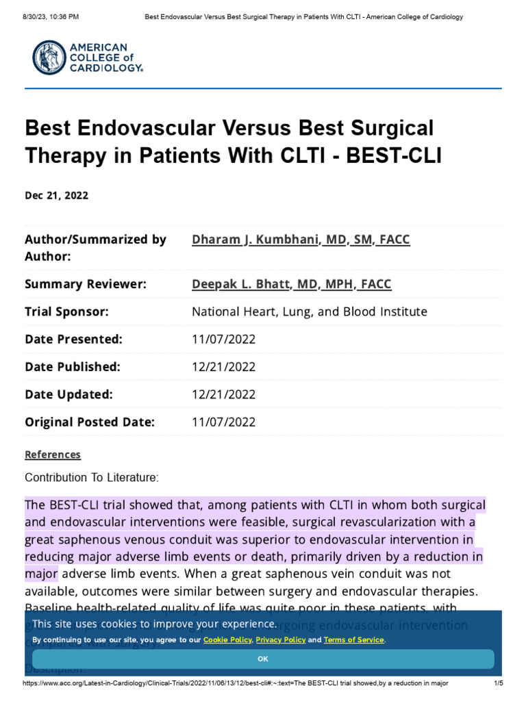Best Endovascular Versus Best Surgical Therapy in Patients With CLTI ...