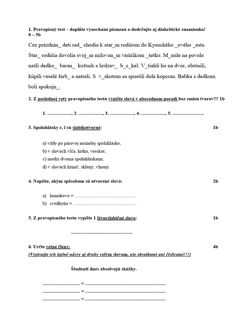 Prijimaci Test Zo SJL 1 VZOR | PDF