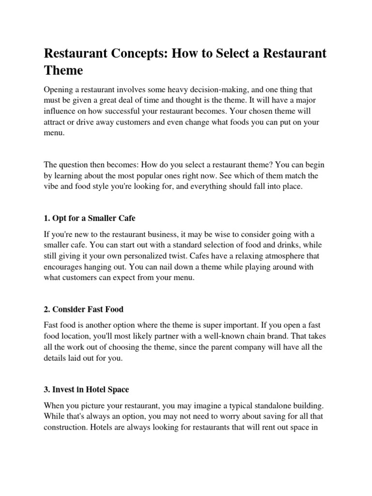 Choosing the Perfect Restaurant Theme | PDF | Restaurants | Menu