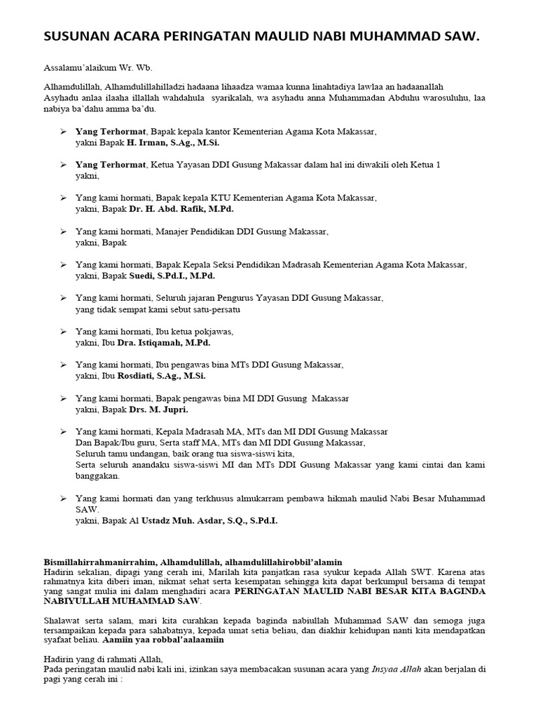 Susunan Acara Maulid Nabi MUHAMMAD SAW | PDF