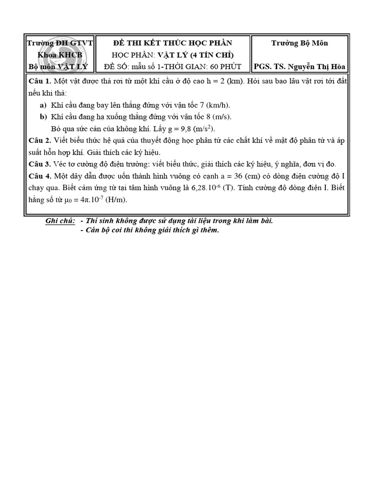 VAT LY 4TC - de Va Dap An Mau | PDF