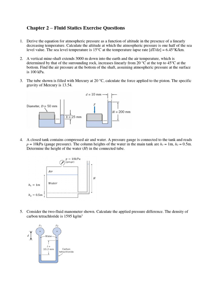 Fluid Statics Exercise | Download Free PDF | Pressure Measurement ... Fluid Statics Exercise | Download Free PDF | Pressure Measurement ...