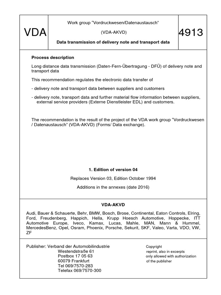VDA 4913 en V4 - 1996-04 (Updated 2016) | PDF | Packaging And Labeling ...