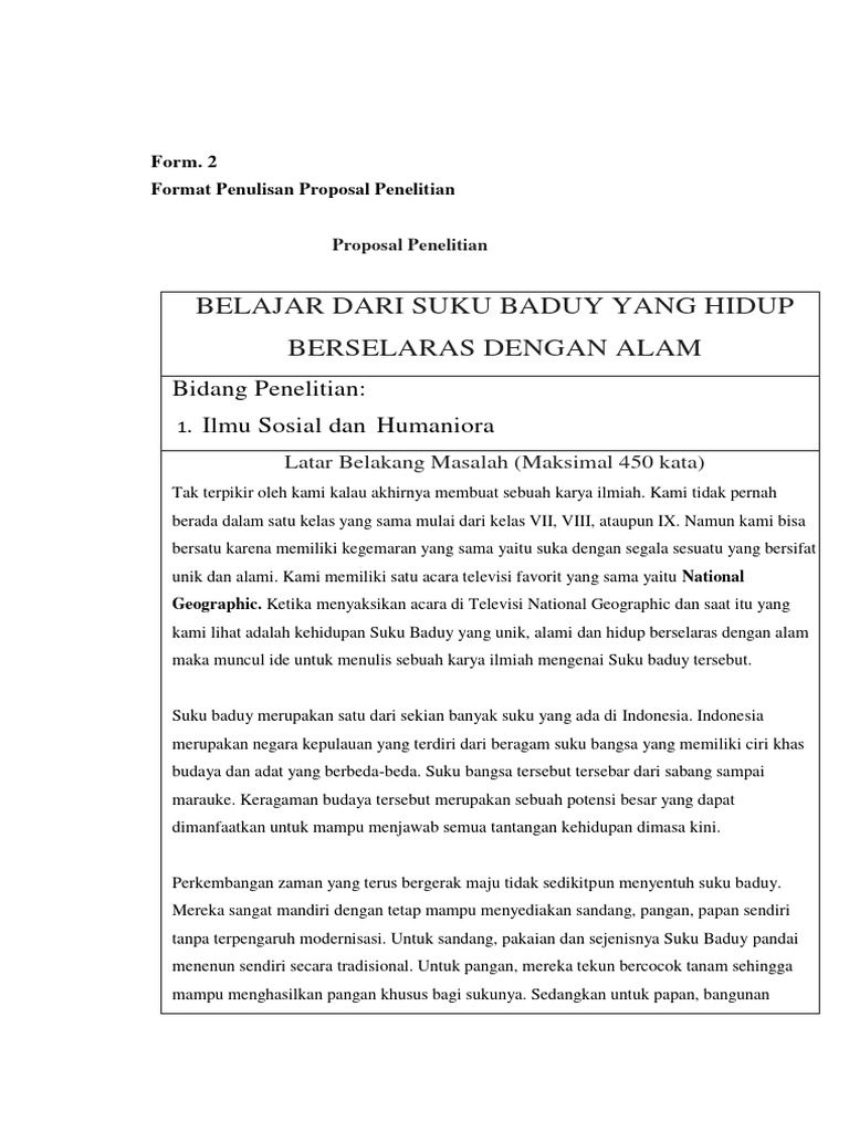 Proposal Penelitian Suku Baduy dan Alam | PDF | Ilmu Sosial