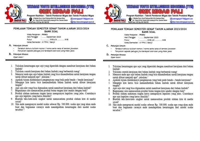 Soal PTS Pkwu Kelas Xi Semester Ganjil 2023.2024 | PDF | Karier & Perkembangan | Kajian Bahasa Asing