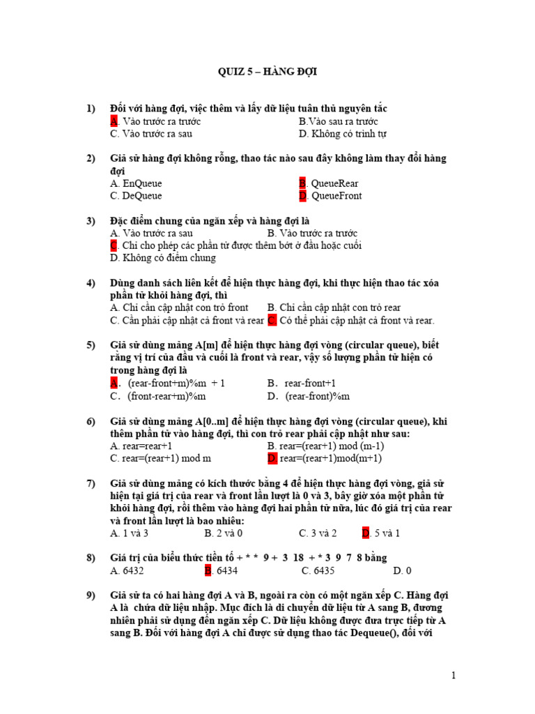 QUIZ 5-Queue | PDF
