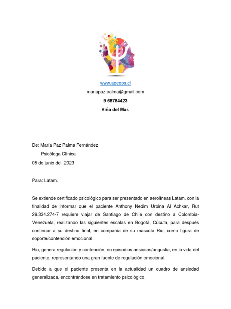 Certificado Soporte Macota Emocional Anthony | PDF