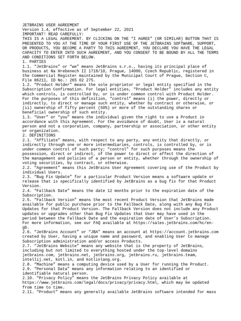 Pycharm User Agreement | PDF | Source Code | Software