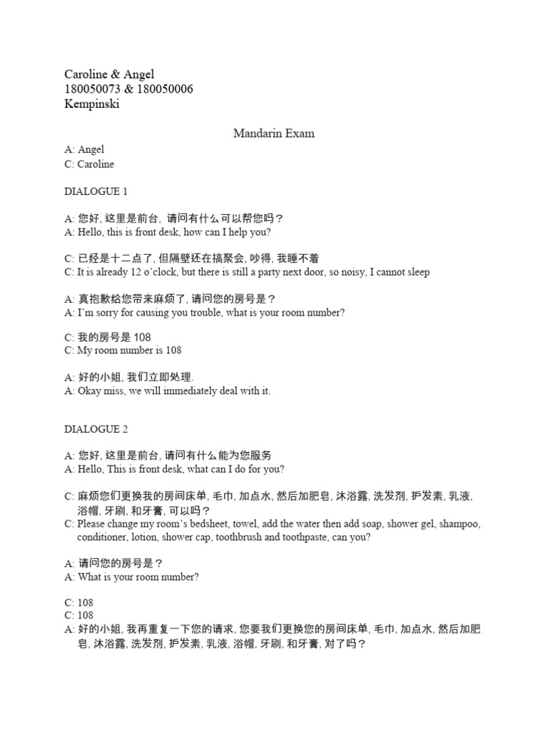 Hotel Front Desk Dialogue Examples | PDF