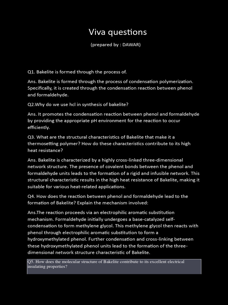 Bakelite Synthesis and Properties Q&A | PDF | Acid | Coal