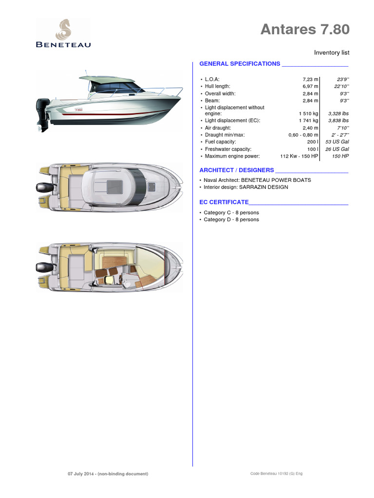Nautic Life - Fisa de Prezentare Antares 7.80 | PDF | Deck (Ship) | Manufactured Goods