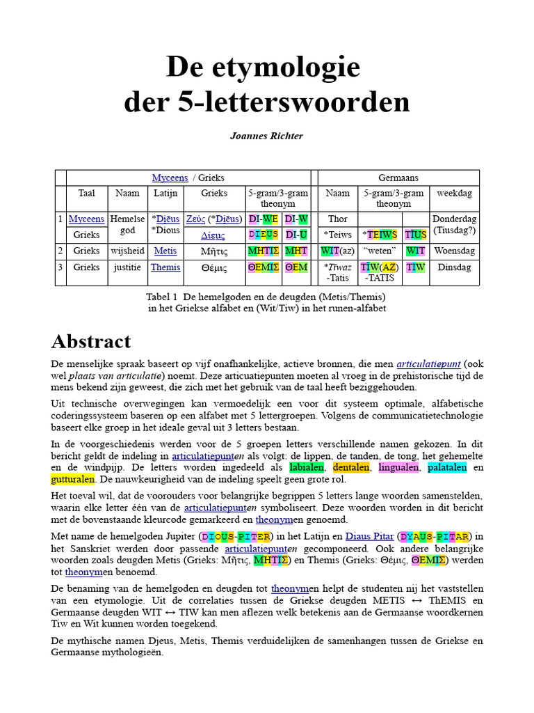 De Etymologie Der 5-Letterswoorden | PDF
