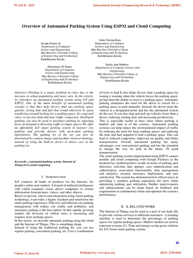 Overview of Automated Parking System Using Esp32 and Cloud Computing IJERTCONV11IS04008 | PDF ...