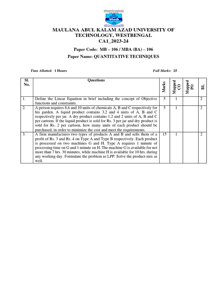 Quantitative Techniques Pdf 