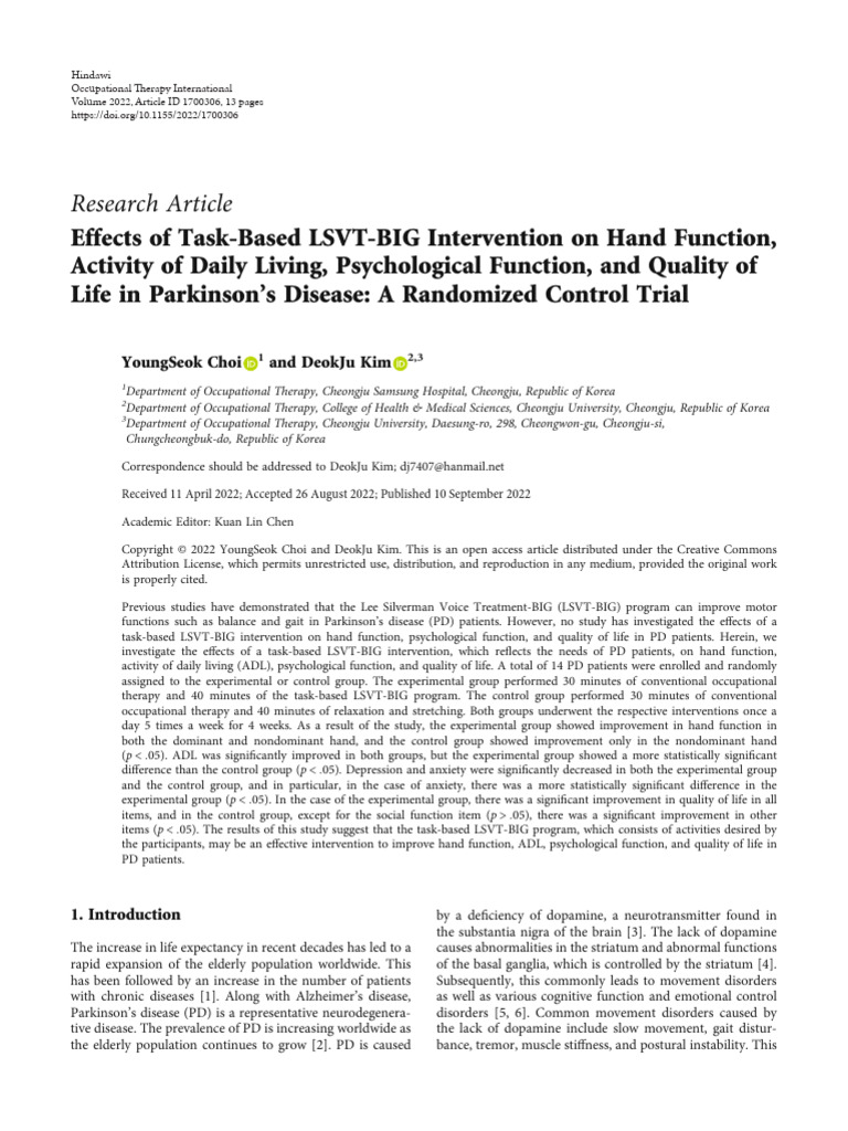 LSVT Big | PDF | Anxiety | Major Depressive Disorder